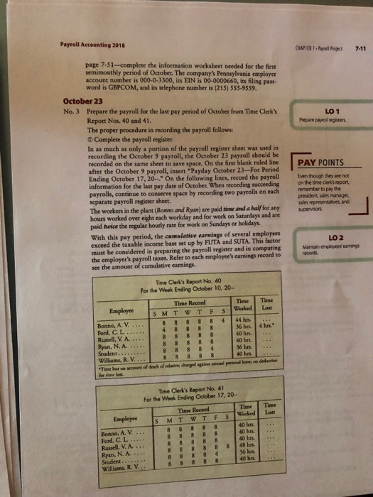 Payroll Accounting 2018 MAPTER7 Payrel Project 7-11 | Chegg.com