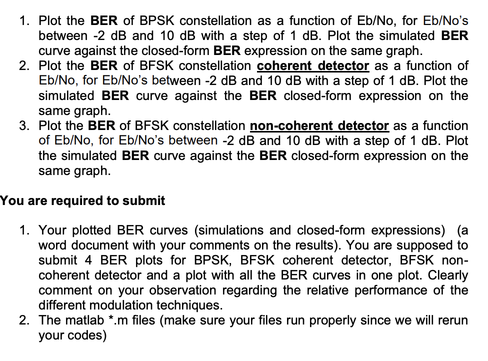 1. Plot the BER of BPSK constellation as a function | Chegg.com