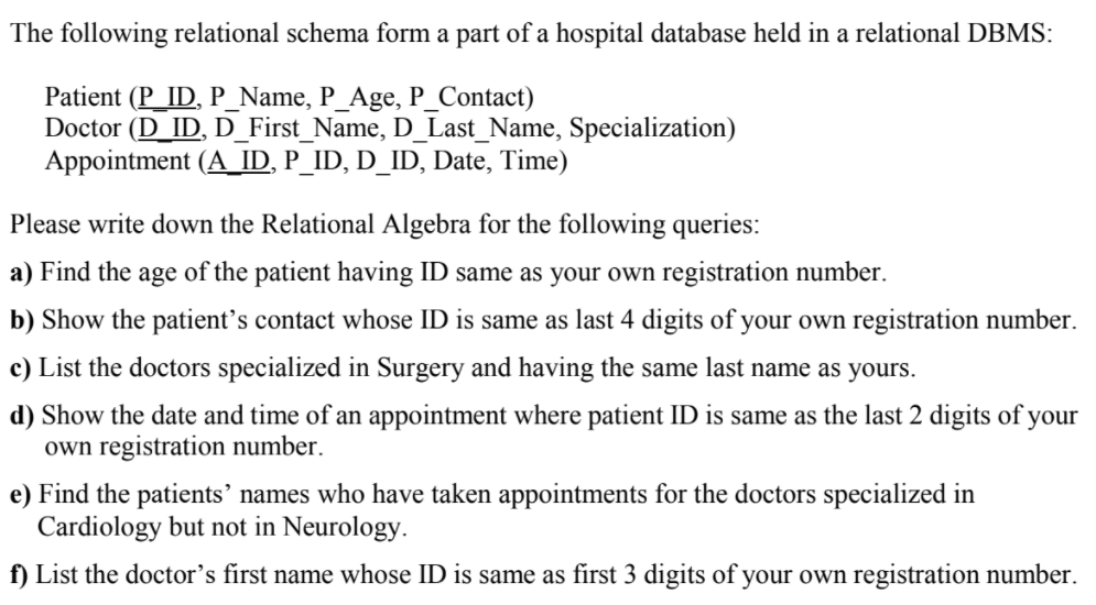 Solved The Following Relational Schema Form A Part Of A 