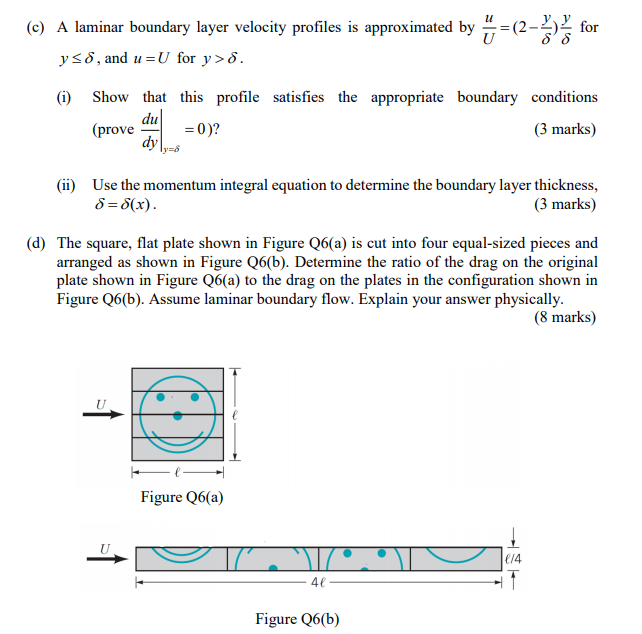 Solved (c) A laminar boundary layer velocity profiles is | Chegg.com