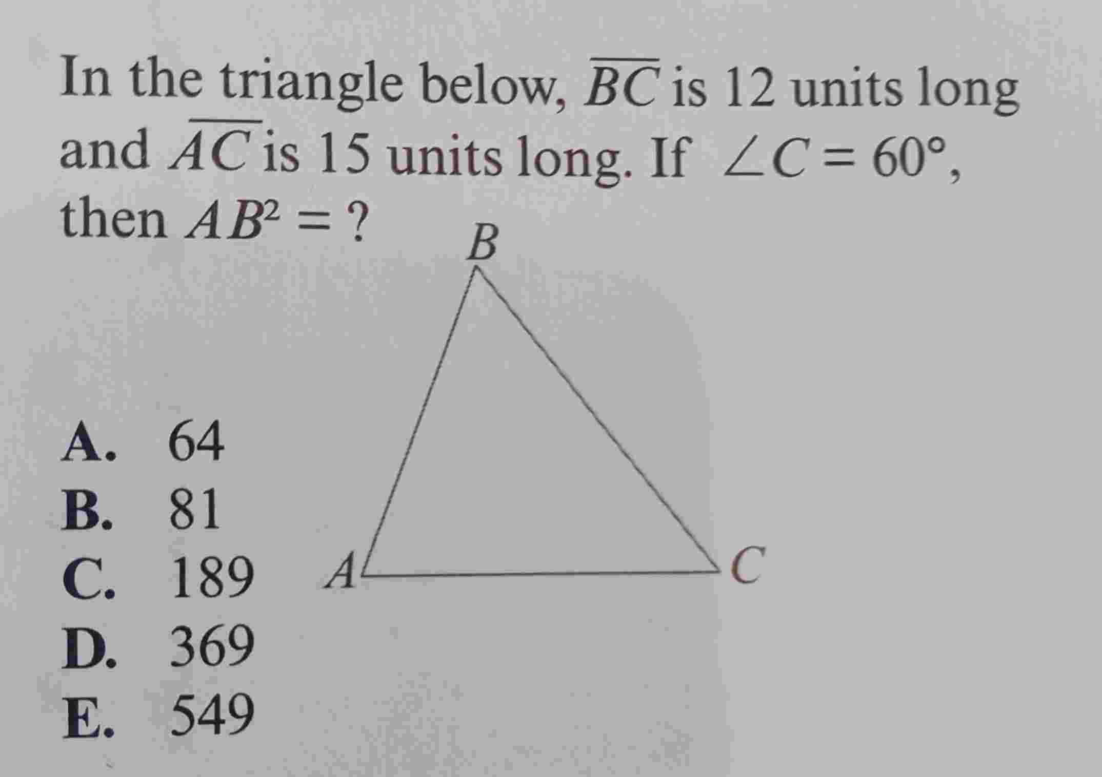 Solved In ﻿the triangle below, ?bar (BC) is 12 ﻿units | Chegg.com