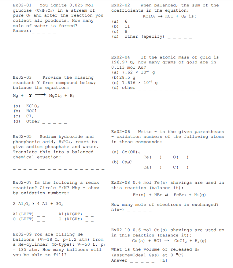 Solved (a) KClO3 (b) HOCl (c) Cl2 (d) Other −−−− Ex02-05 | Chegg.com