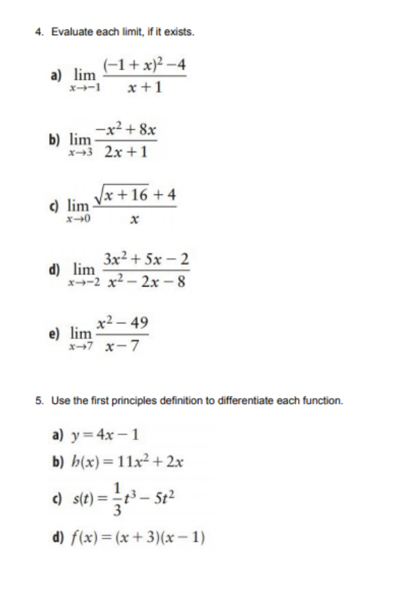 Solved 4. Evaluate each limit, if it exists. a) \\( \\lim | Chegg.com