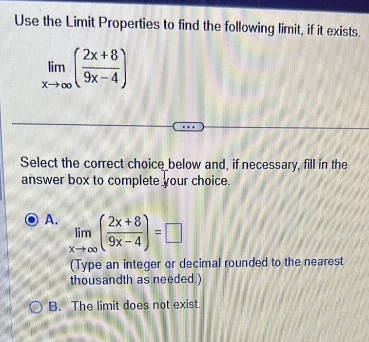 Solved Use the Limit Properties to find the following limit, | Chegg.com