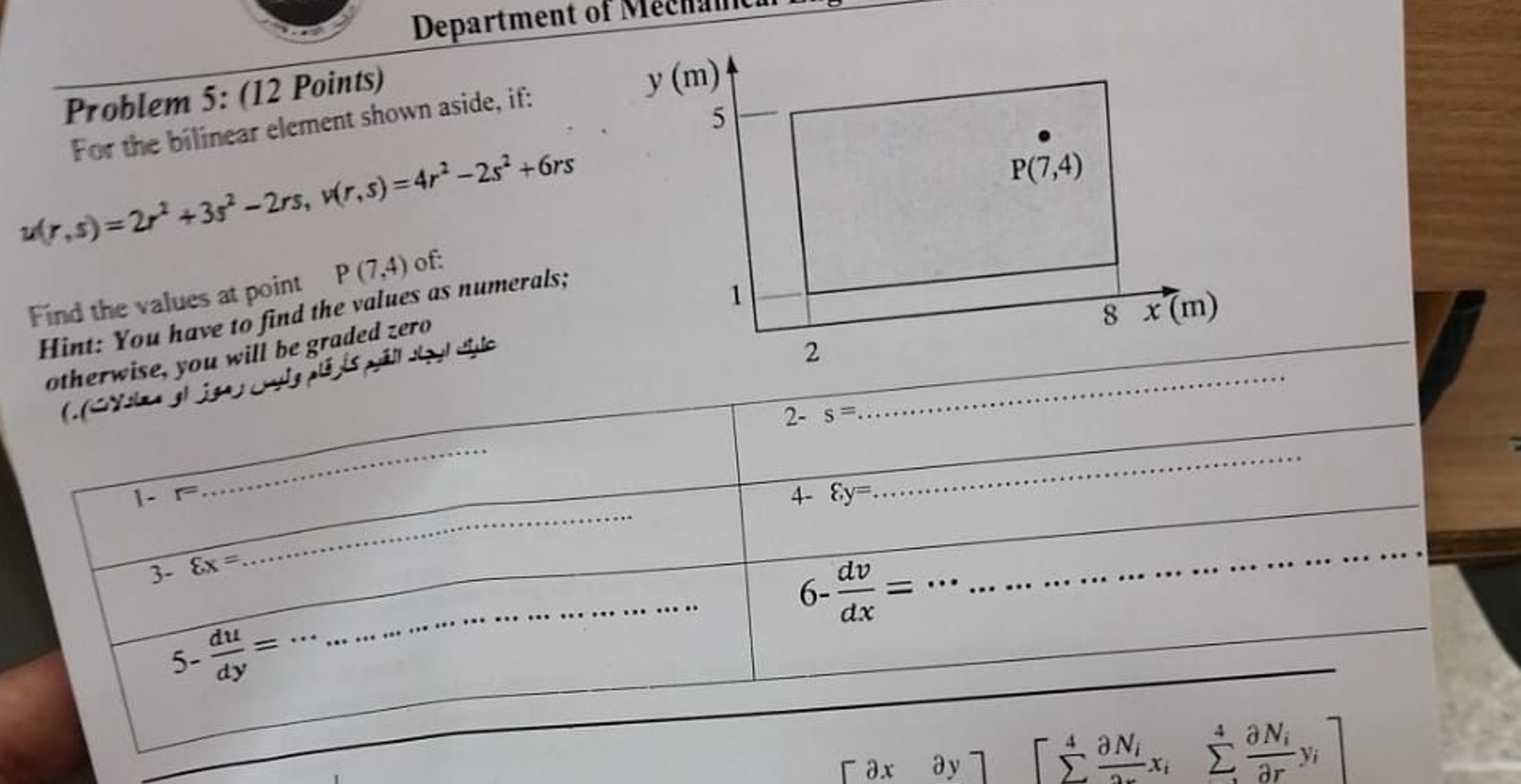 Solved Problem 5: (12 ﻿Points)For the bilinear element shown | Chegg.com