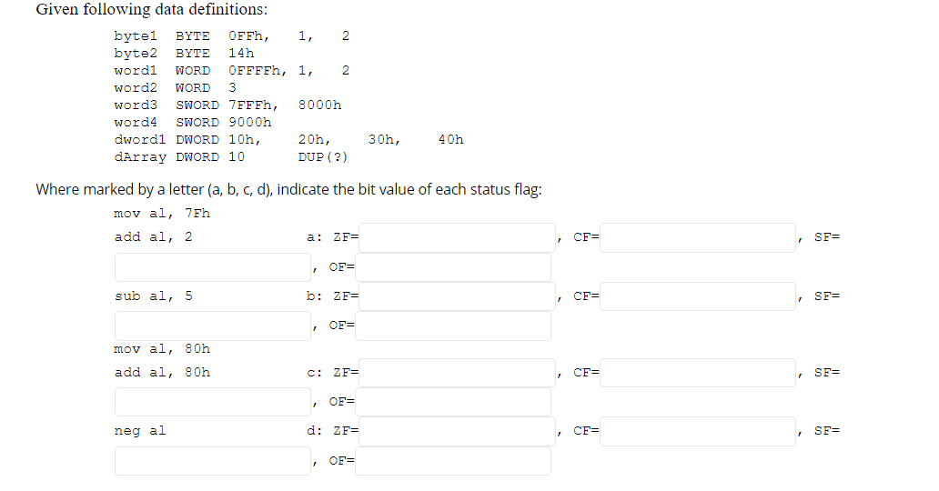 Solved Given following data definitions: byte1 BYTE OFFh, 1, | Chegg.com