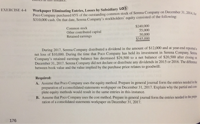 Solved EXERCISE 4-4 Workpaper Eliminating Entries, Losses by | Chegg.com