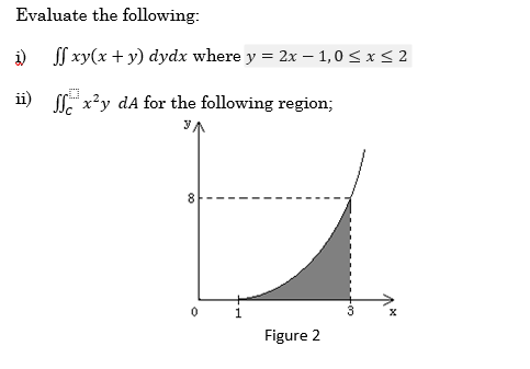 Solved Evaluate the following: i) SS xy(x + y) dydx where y | Chegg.com