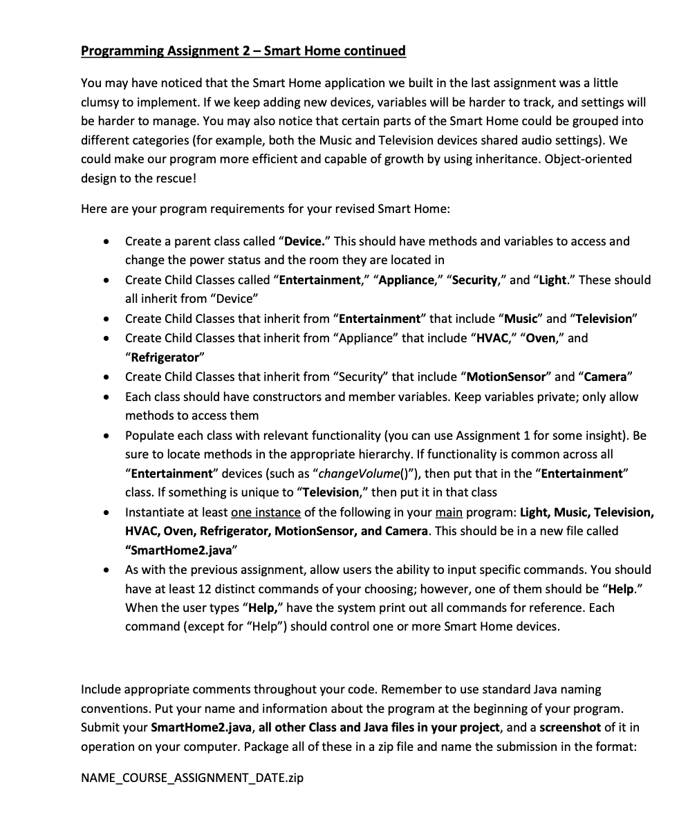 Solved Programming Assignment 2 - Smart Home continued You | Chegg.com