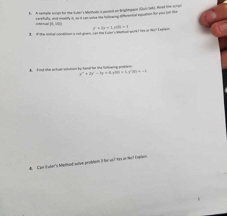 Solved 1. A sample script for the Euler's Methods is posted | Chegg.com
