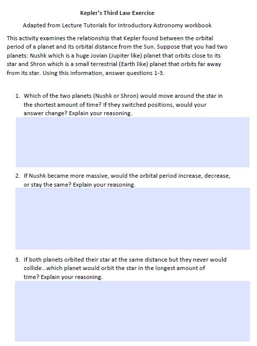 Solved Kepler's Third Law Exercise Adapted from Lecture | Chegg.com