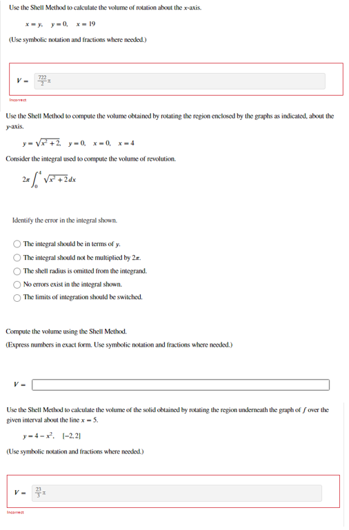Solved Use the Shell Method to calculate the volume of | Chegg.com