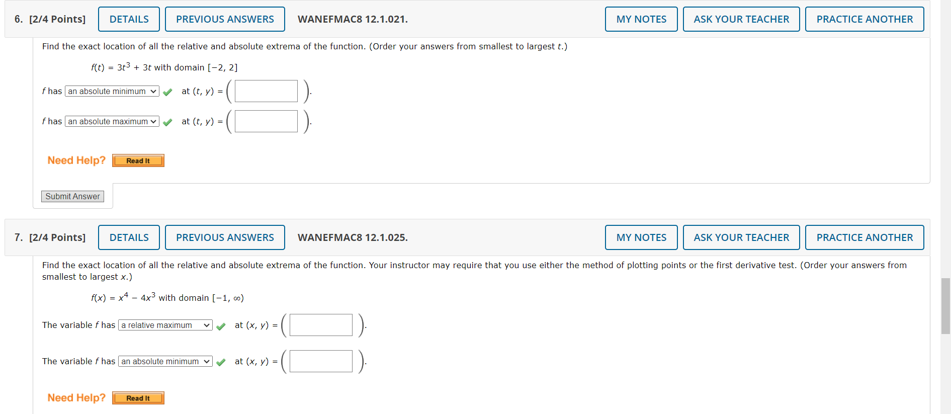 Solved Find the exact location of all the relative and | Chegg.com