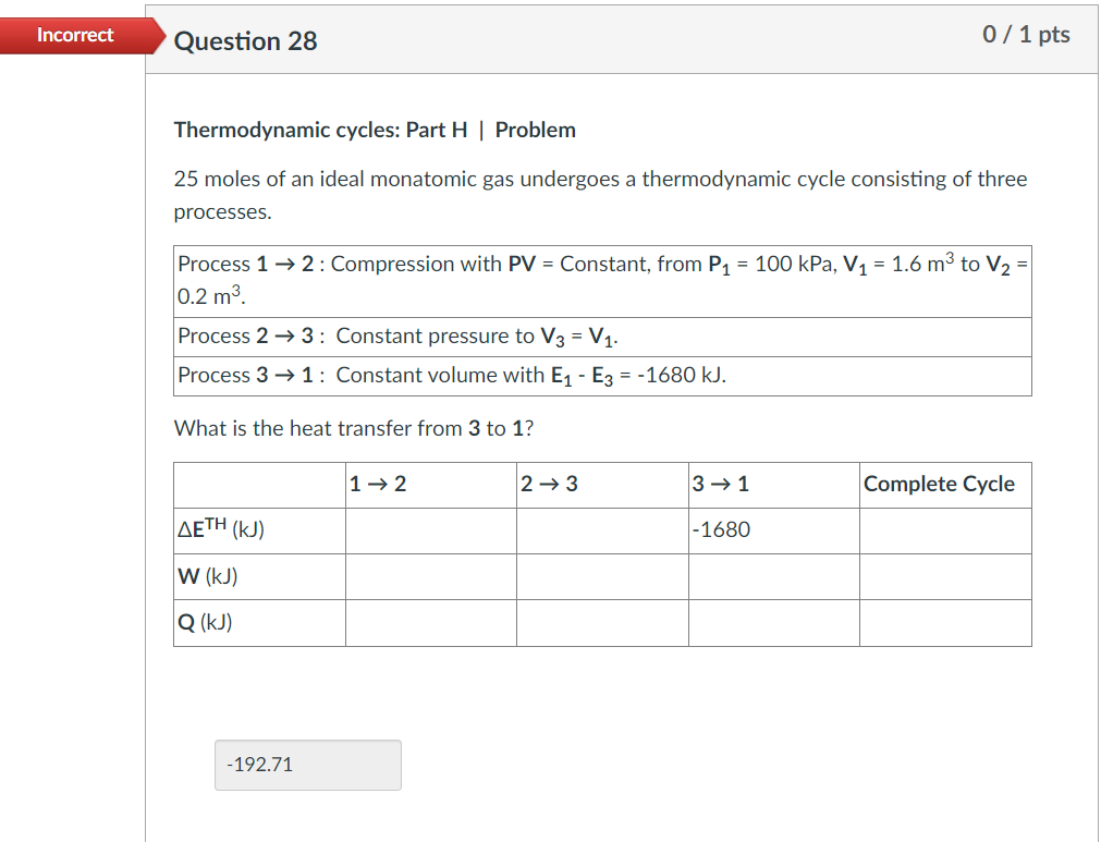 Solved Thermodynamic cycles: Part H | Problem 25 moles of an | Chegg.com