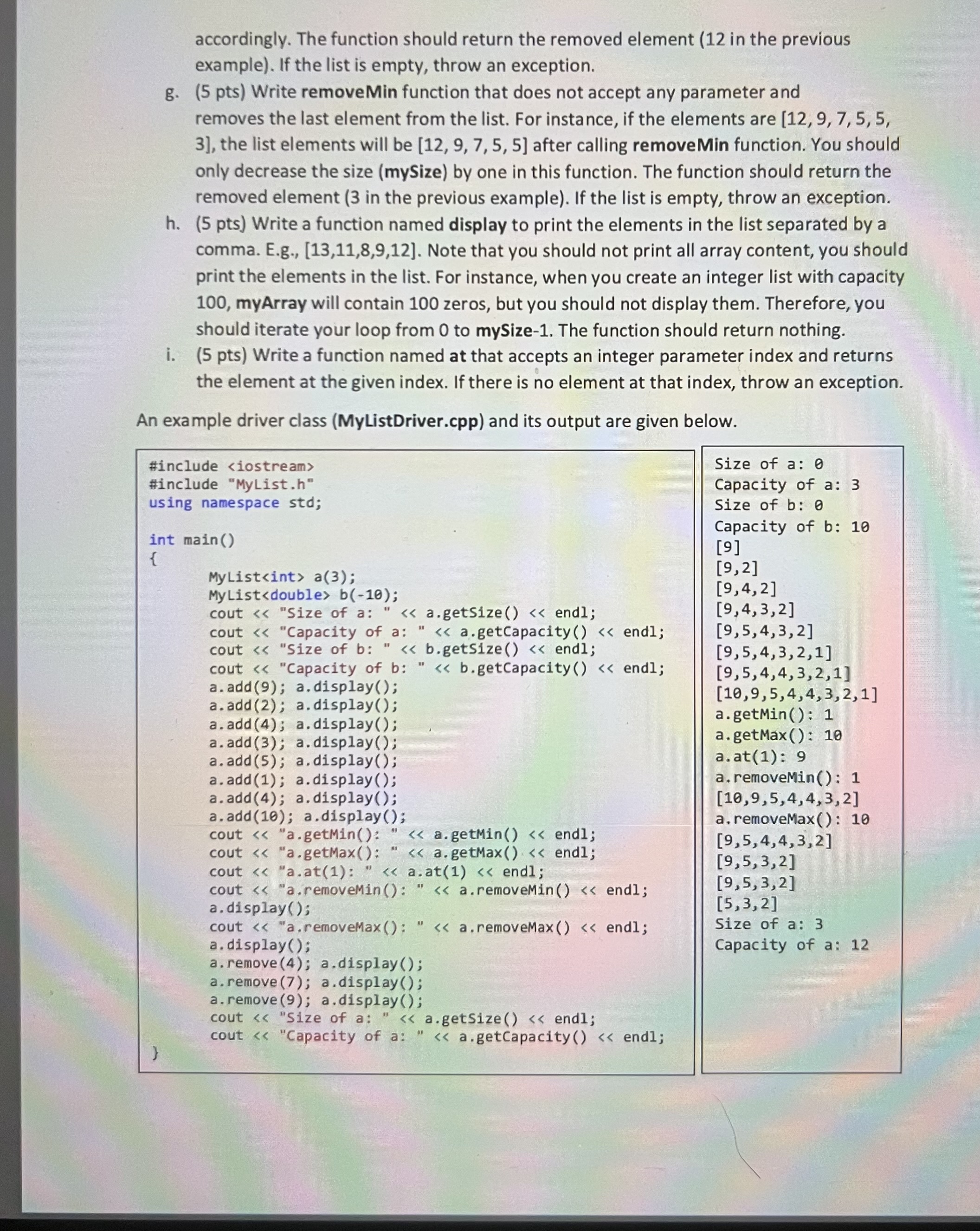 Solved example). If the list is empty, throw an exception. | Chegg.com