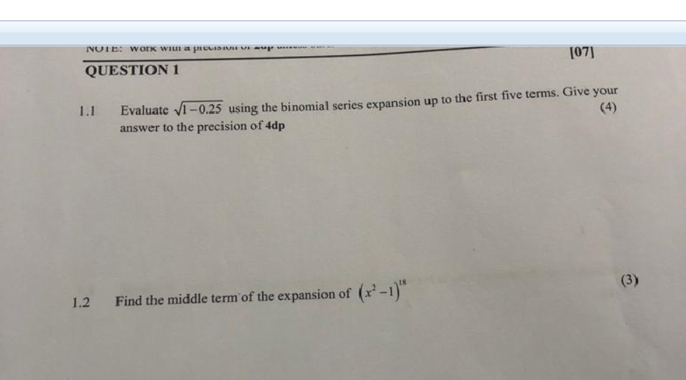 Solved 1.1 Evaluate 1−0.25 using the binomial series | Chegg.com