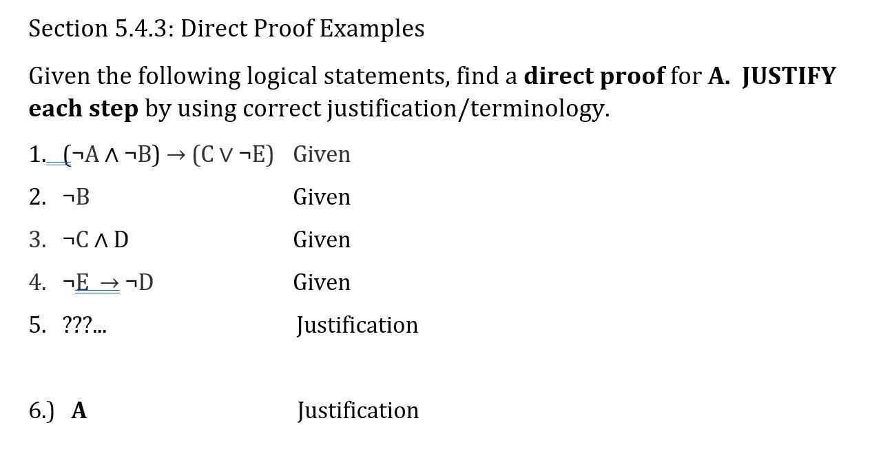 Solved Section 5.4.3: Direct Proof Examples Given the | Chegg.com