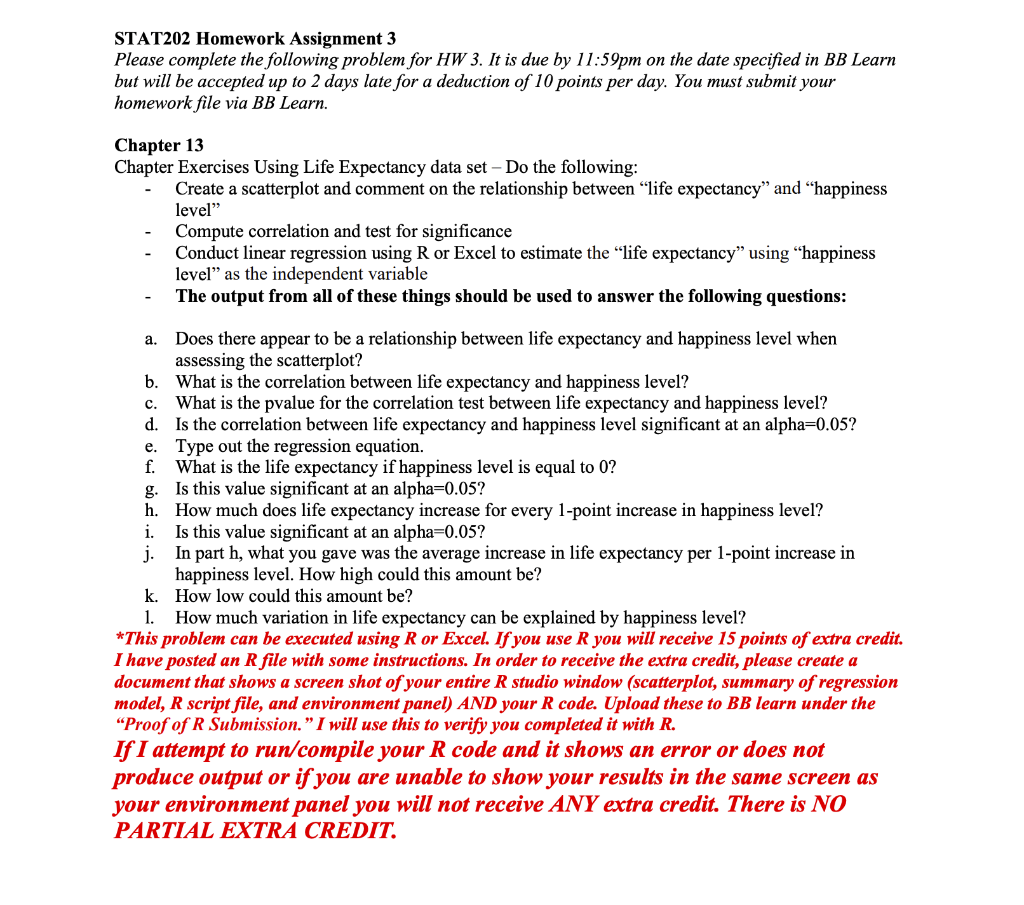 STAT202 Homework Assignment 3 Please complete the | Chegg.com