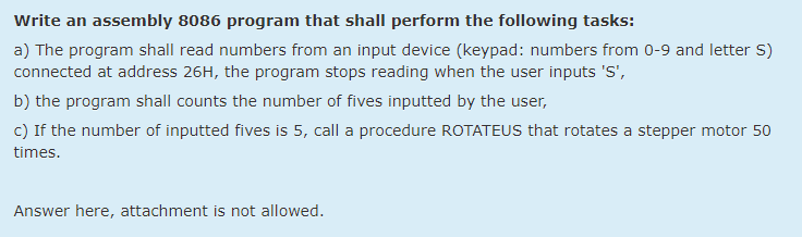 Solved Write an assembly 8086 program that shall perform the | Chegg.com