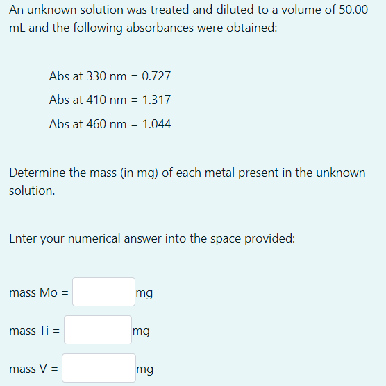 Solved Set up simultaneous equations for the analysis of Mo, | Chegg.com