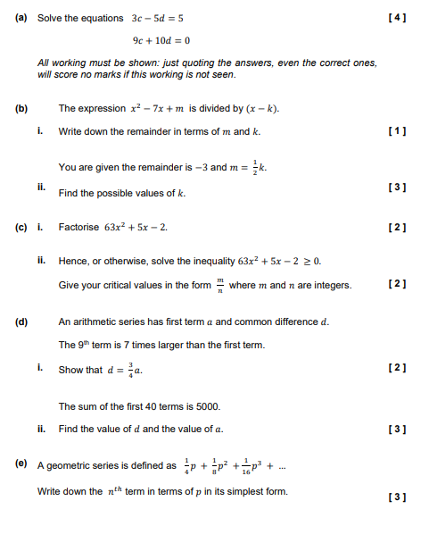 Solved (a) Solve the equations 3c-5d = 5 [4] 9c + 10d = 0 | Chegg.com