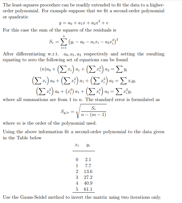 Solved The least-squares procedure can be readily extended | Chegg.com