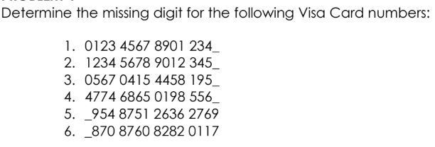 Solved Determine the missing digit for the following Visa | Chegg.com