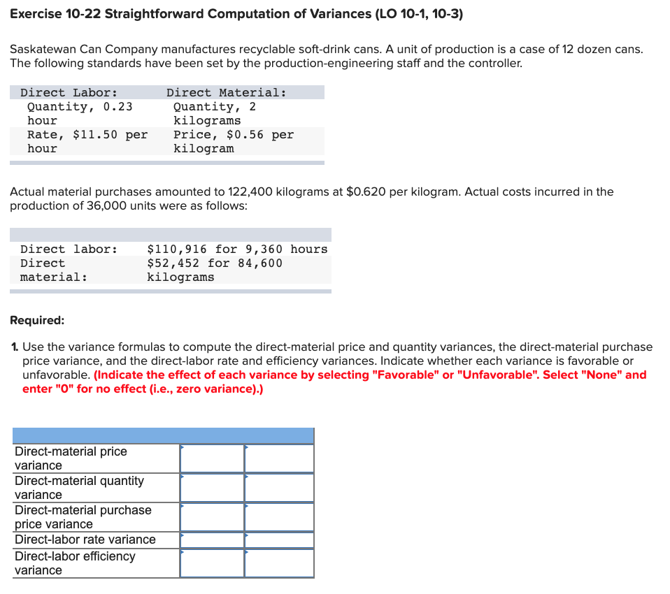 Solved Exercise 10-22 Straightforward Computation of | Chegg.com