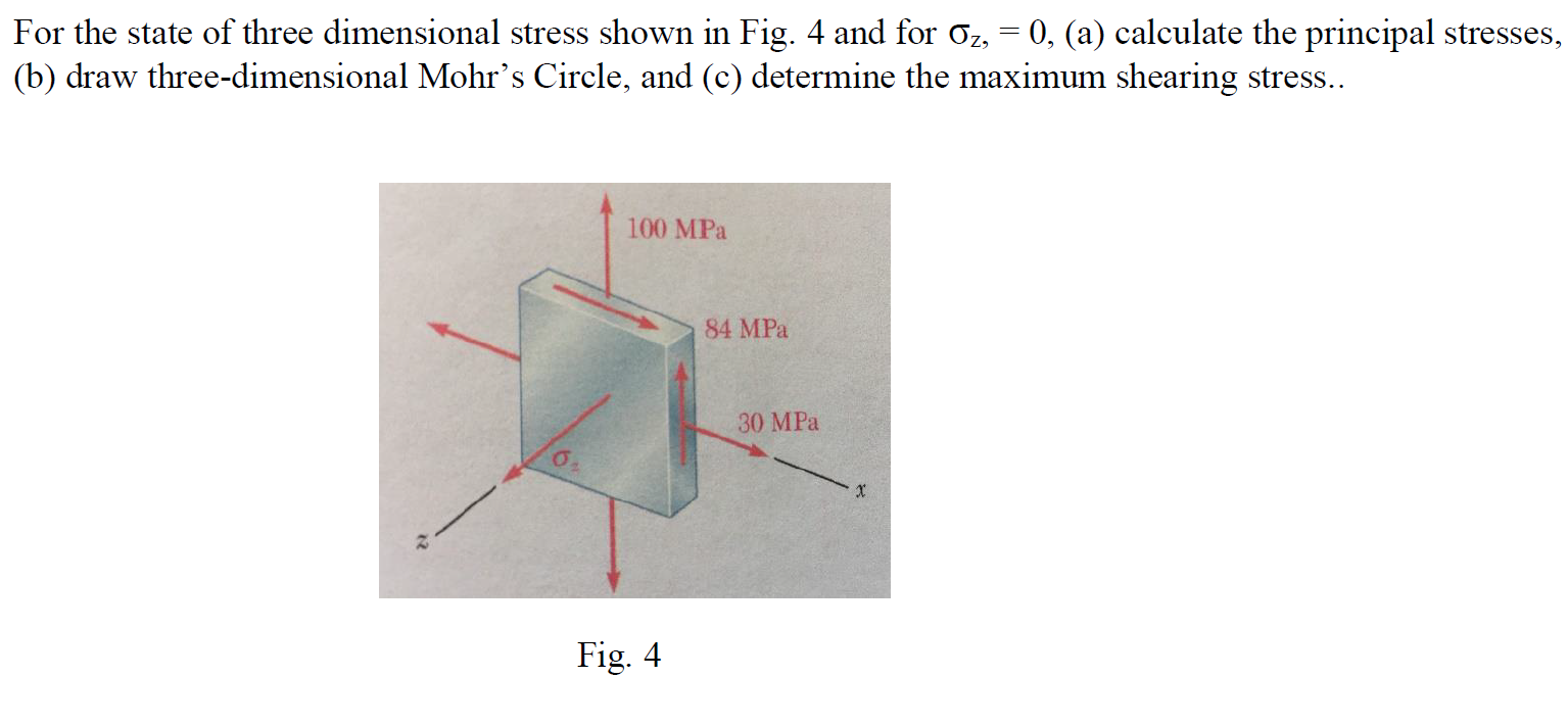 Solved For the state of three dimensional stress shown in | Chegg.com