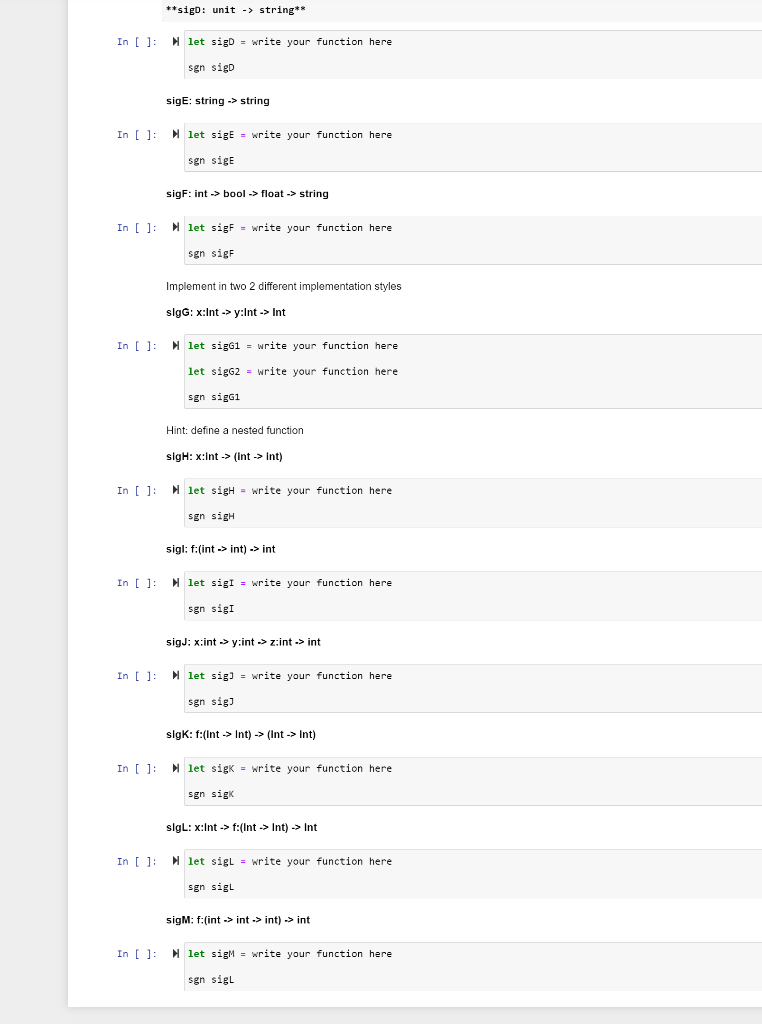 Functions For each of the following signatures, | Chegg.com
