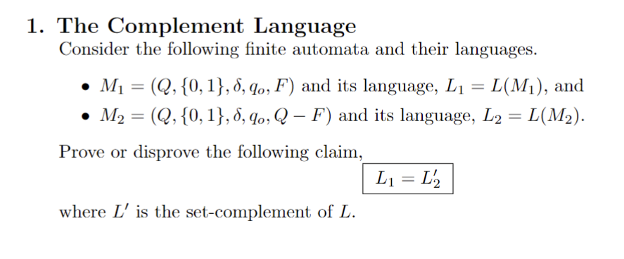 Solved The Complement Language Consider The Following Finite