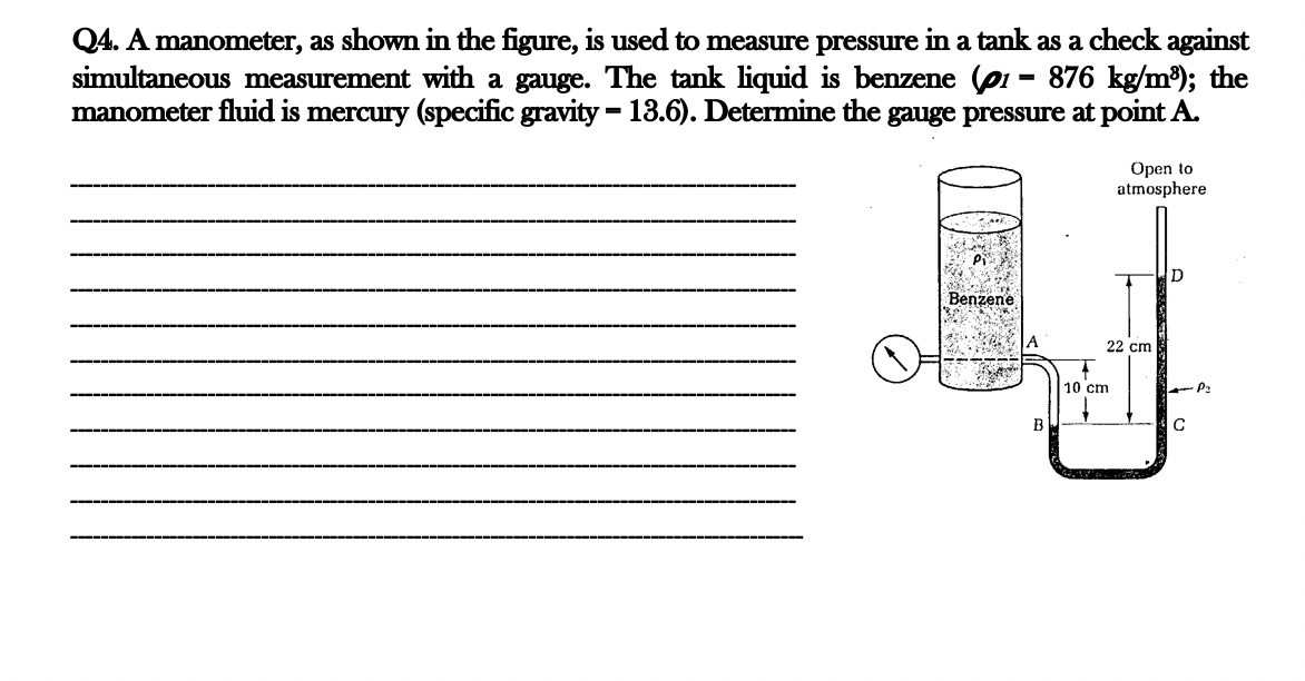 Solved Q4. A manometer, as shown in the figure, is used to | Chegg.com