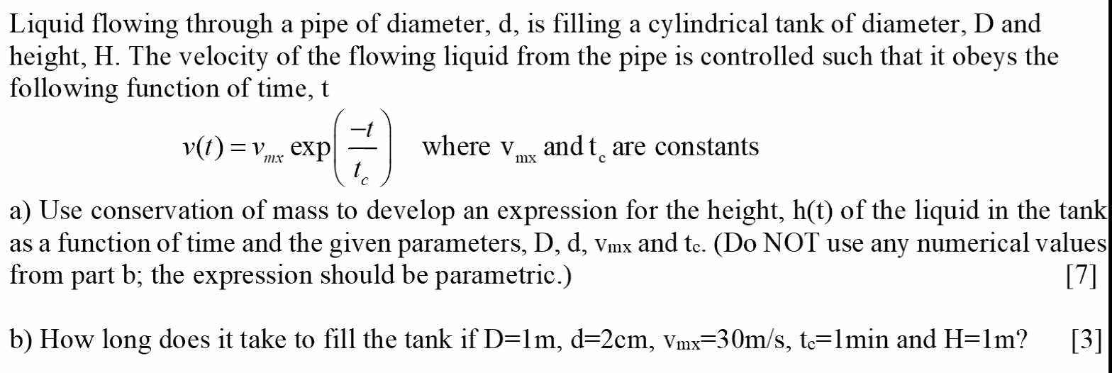 Solved Liquid flowing through a pipe of diameter, d, is | Chegg.com