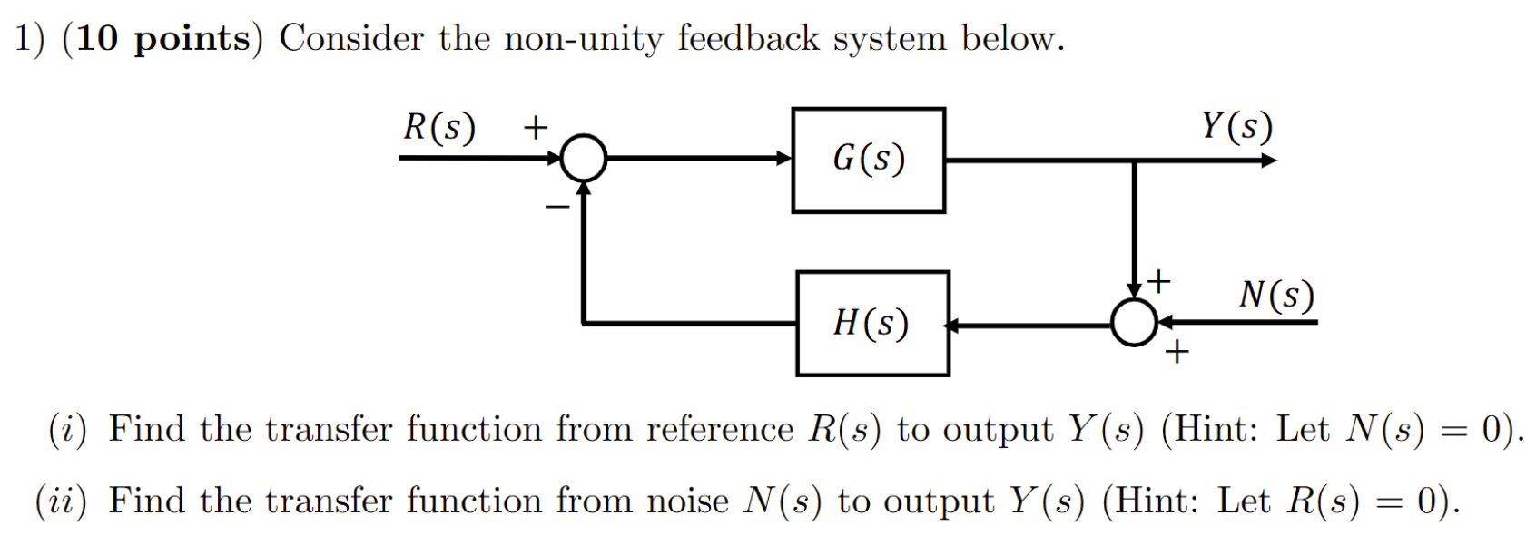 Solved (10 ﻿points) ﻿Consider the non-unity feedback system | Chegg.com