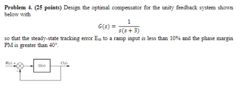 Solved Problem 4. (25 points) Design the optimal compensator | Chegg.com