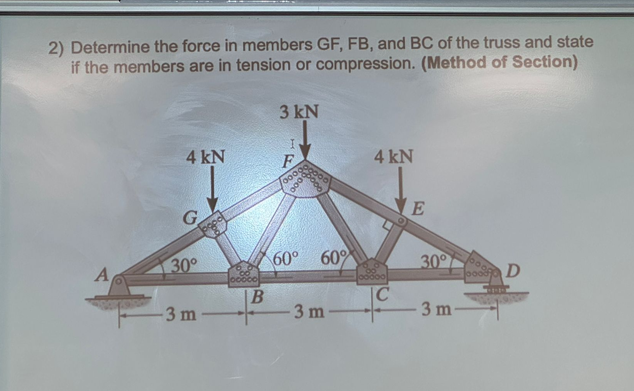 Solved 2) ﻿Determine the force in members GF, ﻿FB, ﻿and BC | Chegg.com