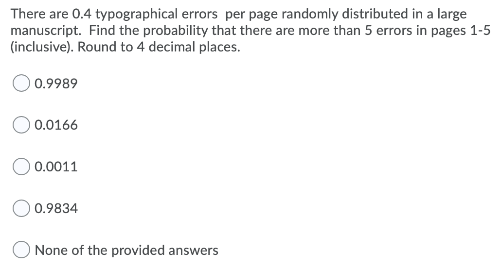 Solved There are 0.4 typographical errors per page randomly | Chegg.com