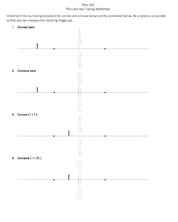 Solved Phys 102 Thin Lens Ray Tracing Worksheet Implement | Chegg.com
