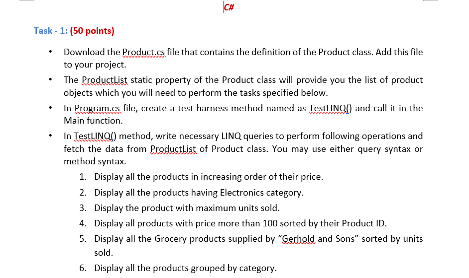 Solved \C# Task - 1: (50 points) Download the Product.cs | Chegg.com