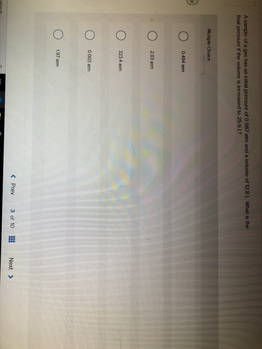 Solved A sample of a gas has an initial pressure of 0.987 | Chegg.com