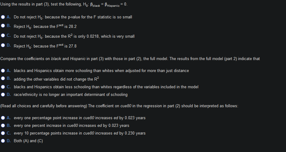 Solved Using the Excel data set, College Distance, | Chegg.com