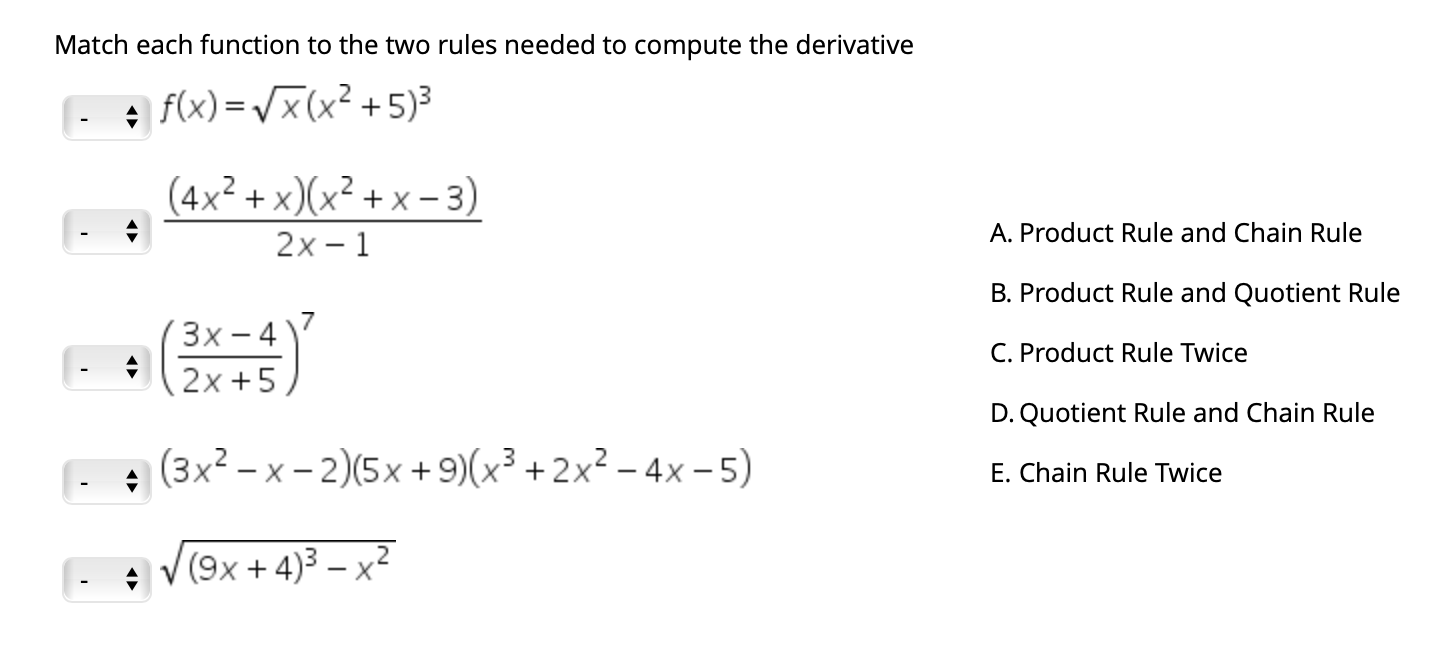 Solved Match each function to the two rules needed to | Chegg.com