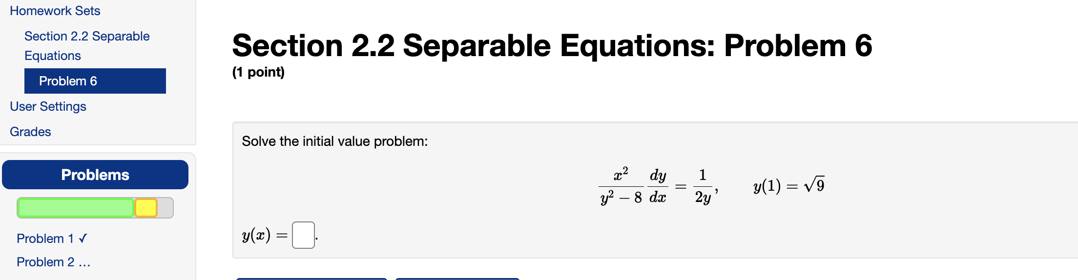 Solved Section 2 2 Separable Equations Problem 6 1 Point
