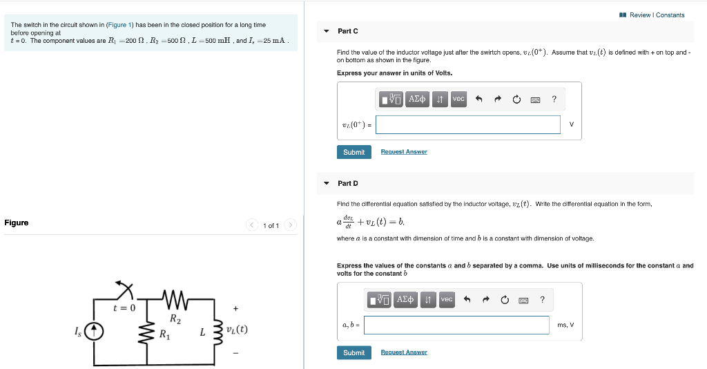 Solved I Review Constants The switch in the circuit shown in | Chegg.com