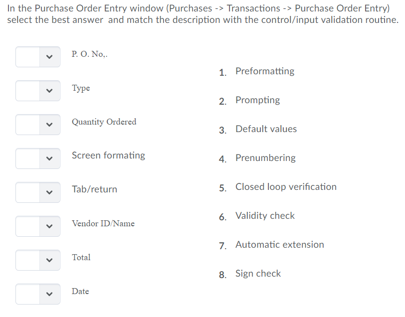 Solved In the Purchase Order Entry window (Purchases | Chegg.com