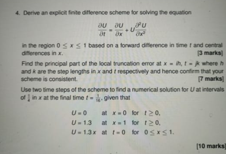 Solved 4 Derive An Explicit Finite Difference Scheme For