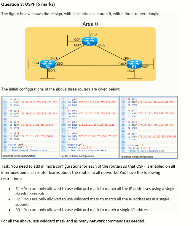 Solved Question 3: OSPF (5 marks) The figure below shows the | Chegg.com