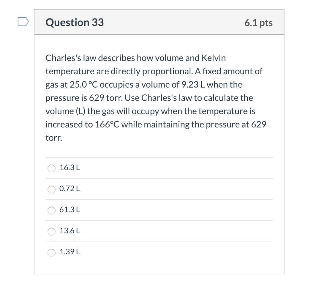 Solved Charles's law describes how volume and Kelvin | Chegg.com