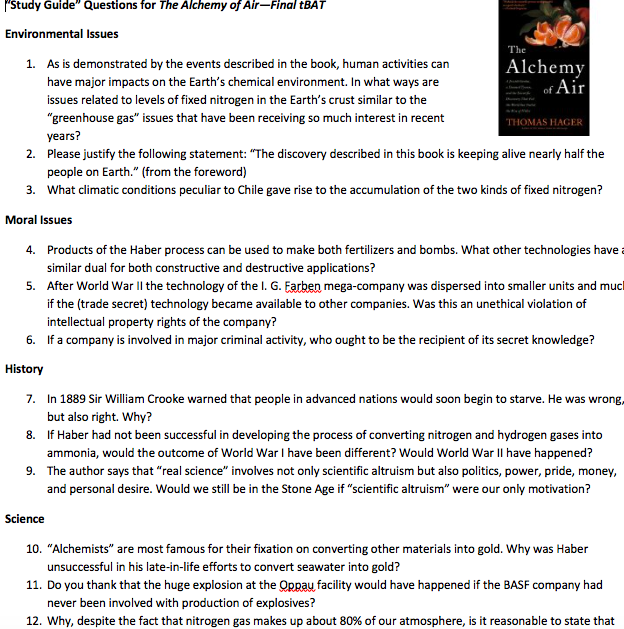 Study Guide" Questions for The Alchemy of Air-Final | Chegg.com