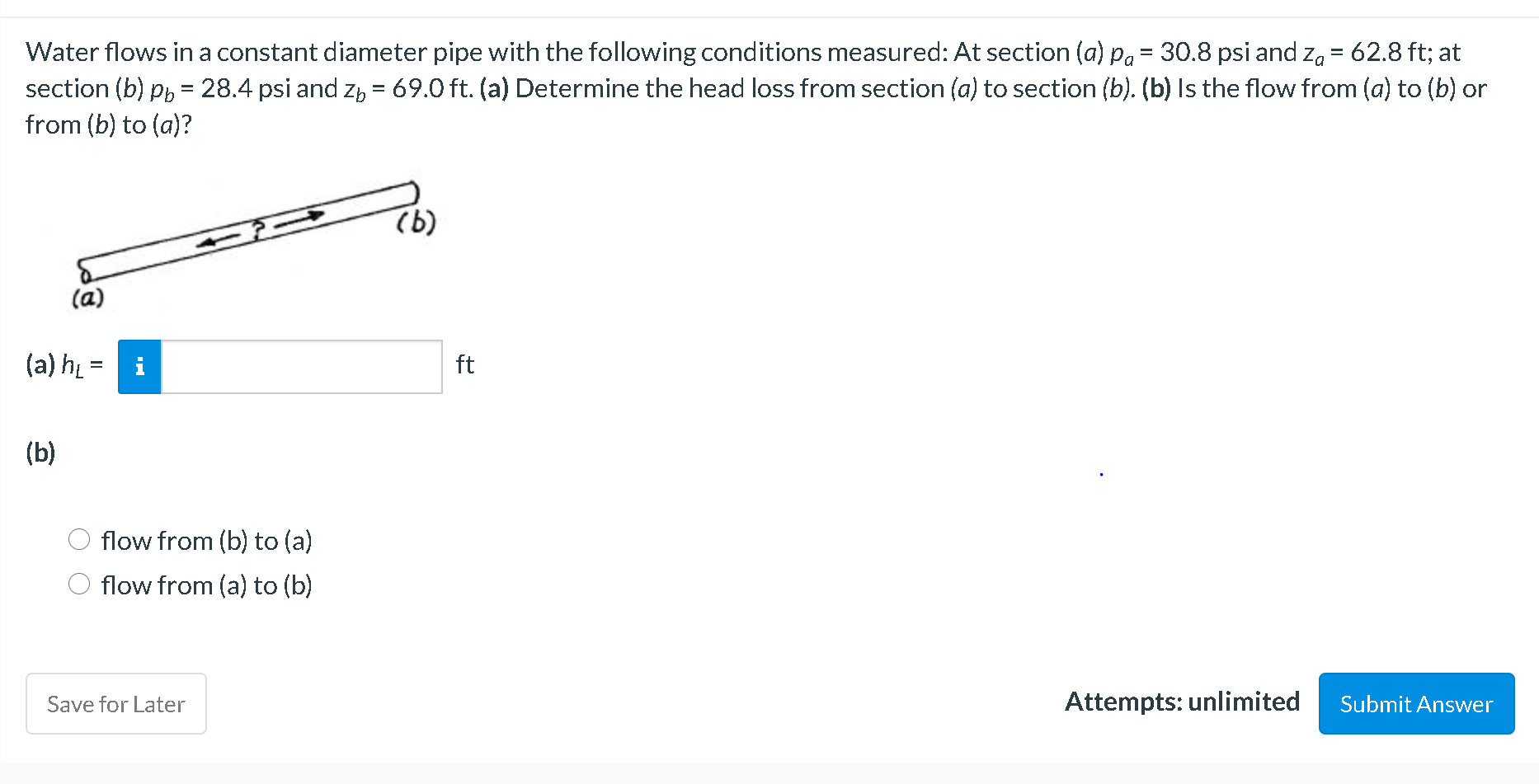 Solved Water flows in a constant diameter pipe with the | Chegg.com